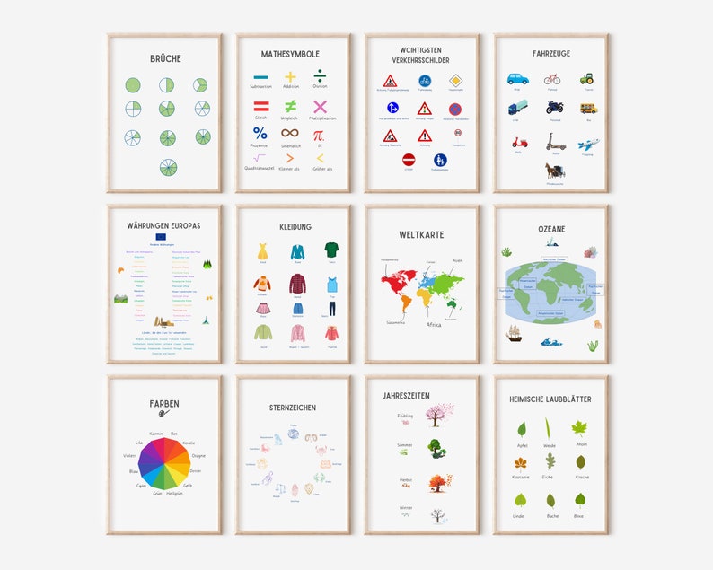 50 Beautiful Learning Posters as a Set for Children in German From 3 ...