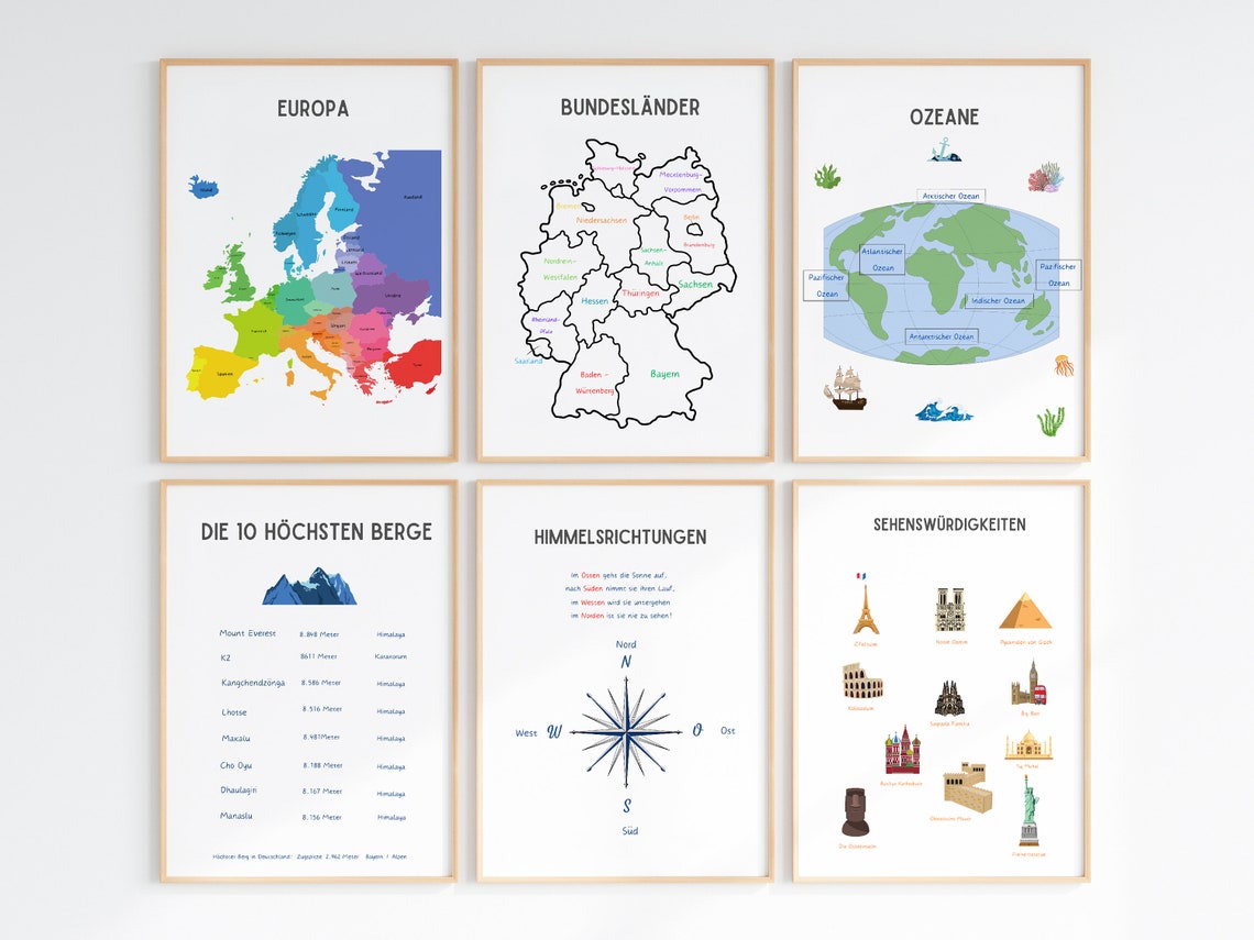 50 Beautiful Learning Posters as a Set for Children in German From 3 ...