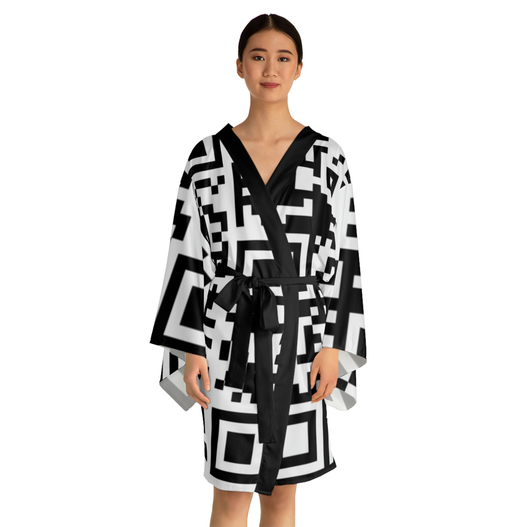 QR Code Festival Robe, Chic Geometric Rave Cloak, Black White Comfy ...