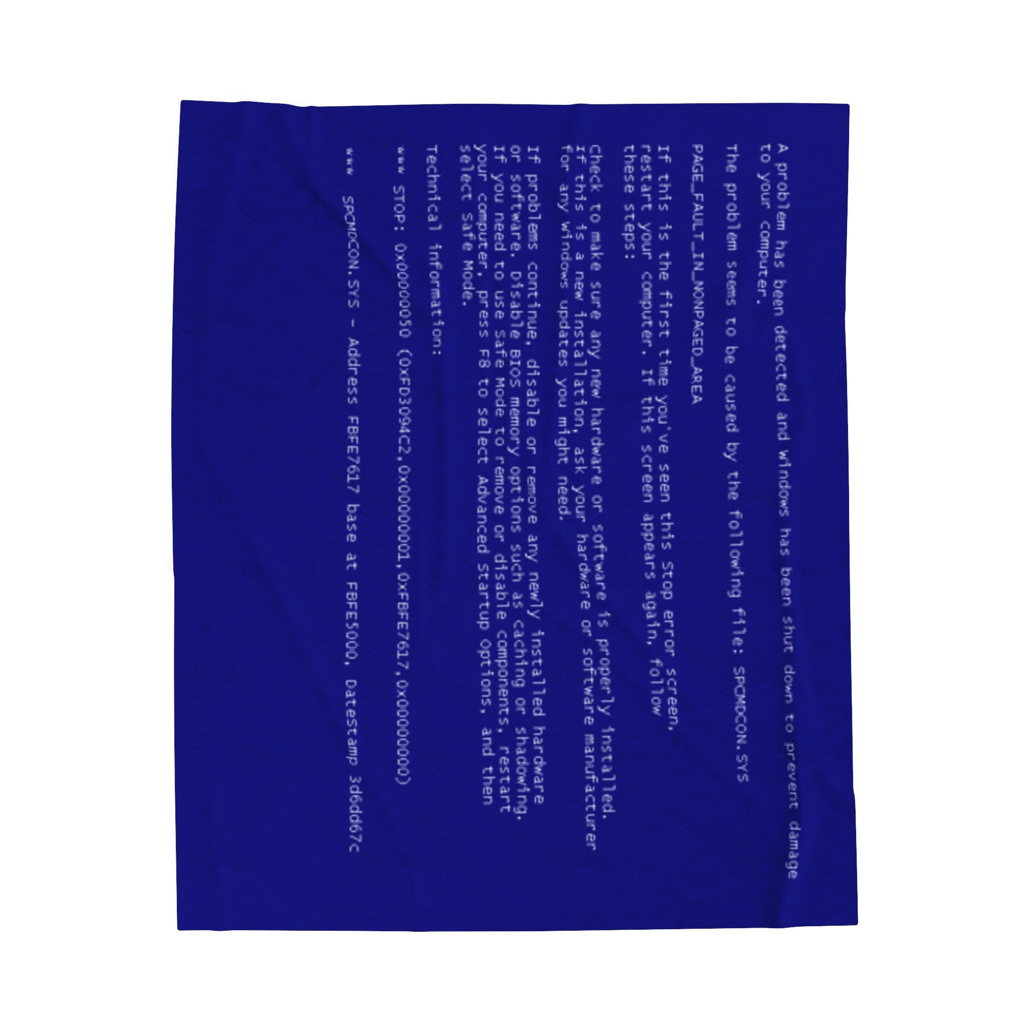 Blue Screen of Death Plush Blanket, BSOD Velveteen Plush Blanket ...