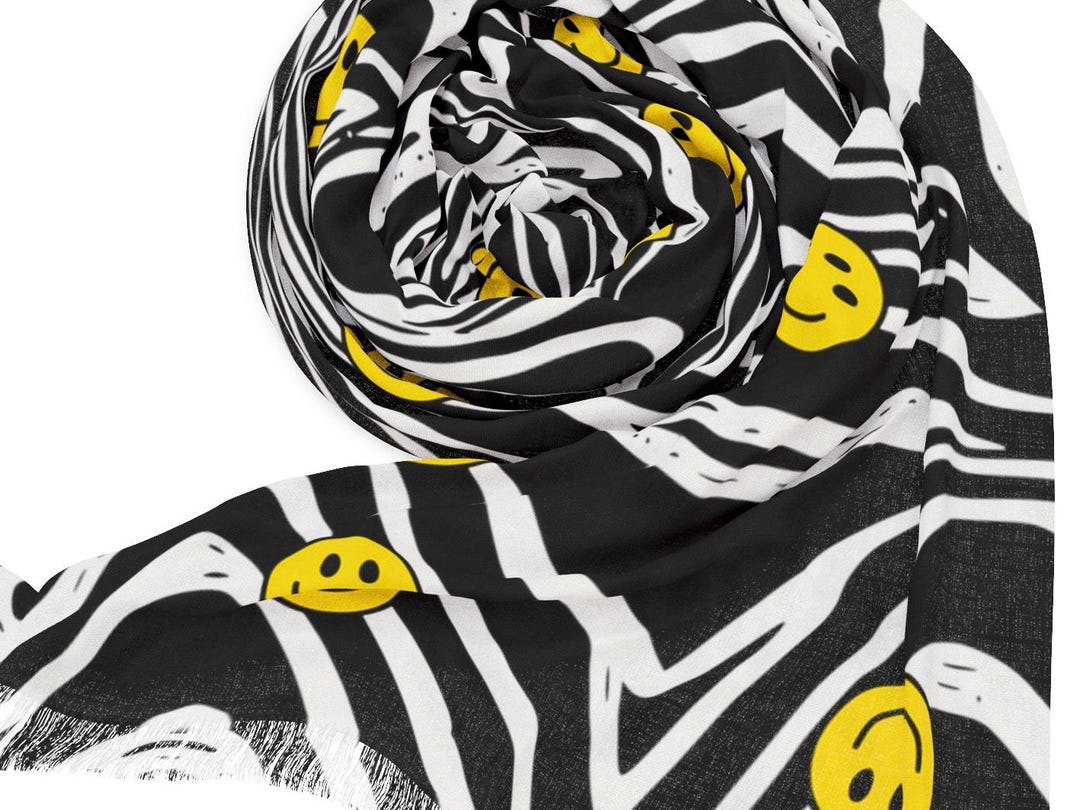 Trippy Smiley Face Trance Pashmina, Abstract Psychedelic Boho Raver ...