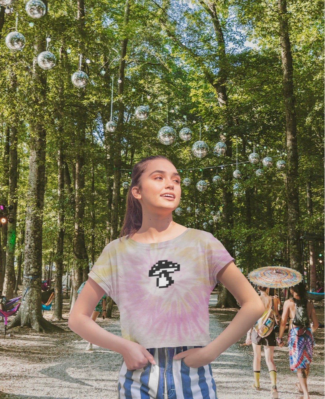 Cute Pixel Mushroom Tie-dye Crop Top in Pink, Boho Crop Tee for Girls, Pastel Tie-dye Shirt ...