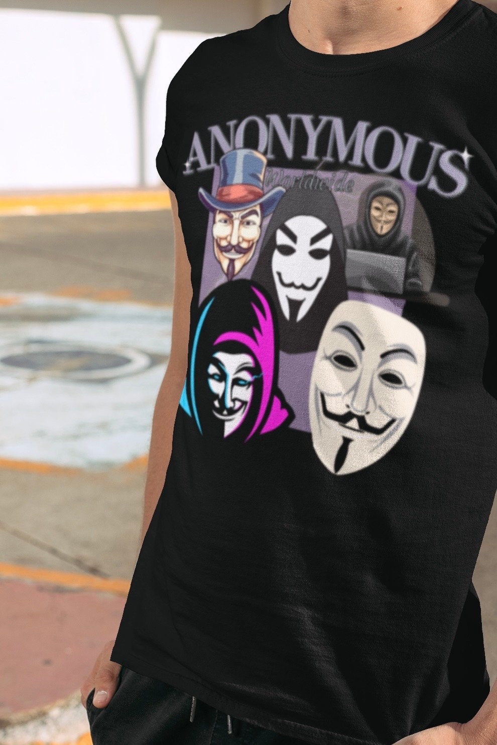 Anonymous Homage T-shirt, Hacker Guy Fawkes Vintage Graphic Retro ...