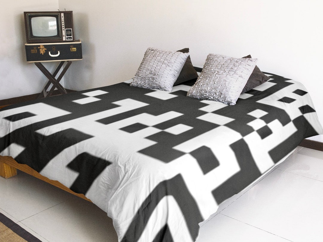 QR Code Print Duvet Cover, Abstract Black and White Bedding, Geometric ...