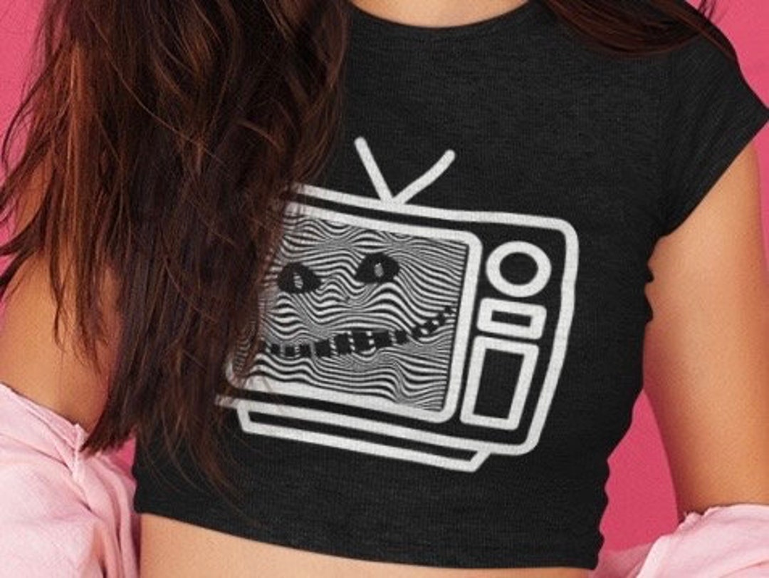 Cursed TV Psychedelic Crop Top T-shirt, Dark Aesthetic Rave Set for ...