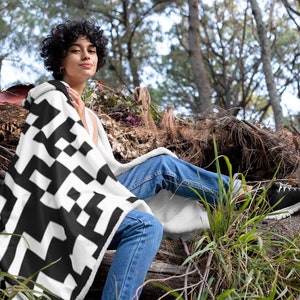 Abstract "meta Moth" Festival Cloak, Black/white Cozy Hooded Shawl ...