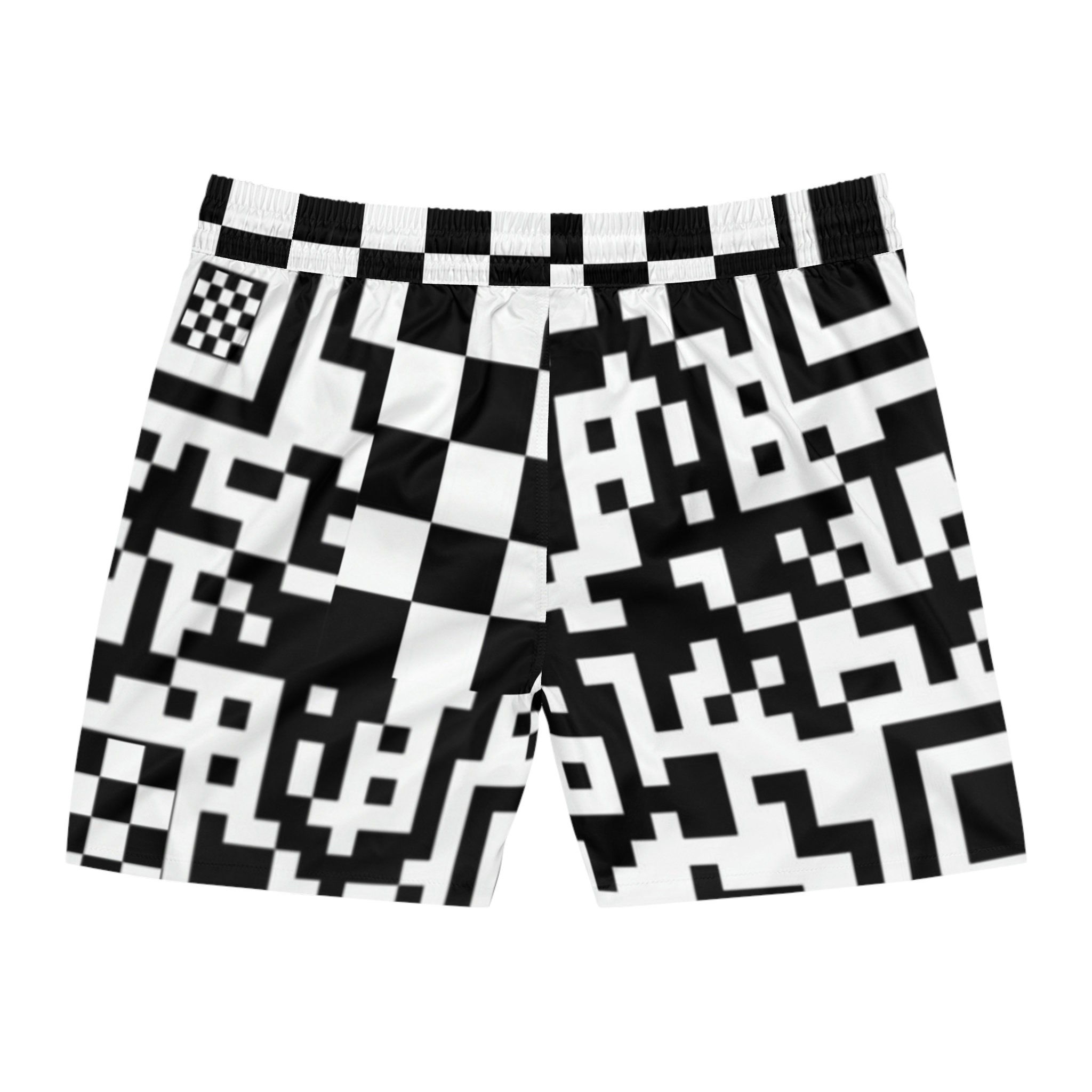 QR Code Checkered Board Shorts, Men's Festival Shorts, Geometric ...