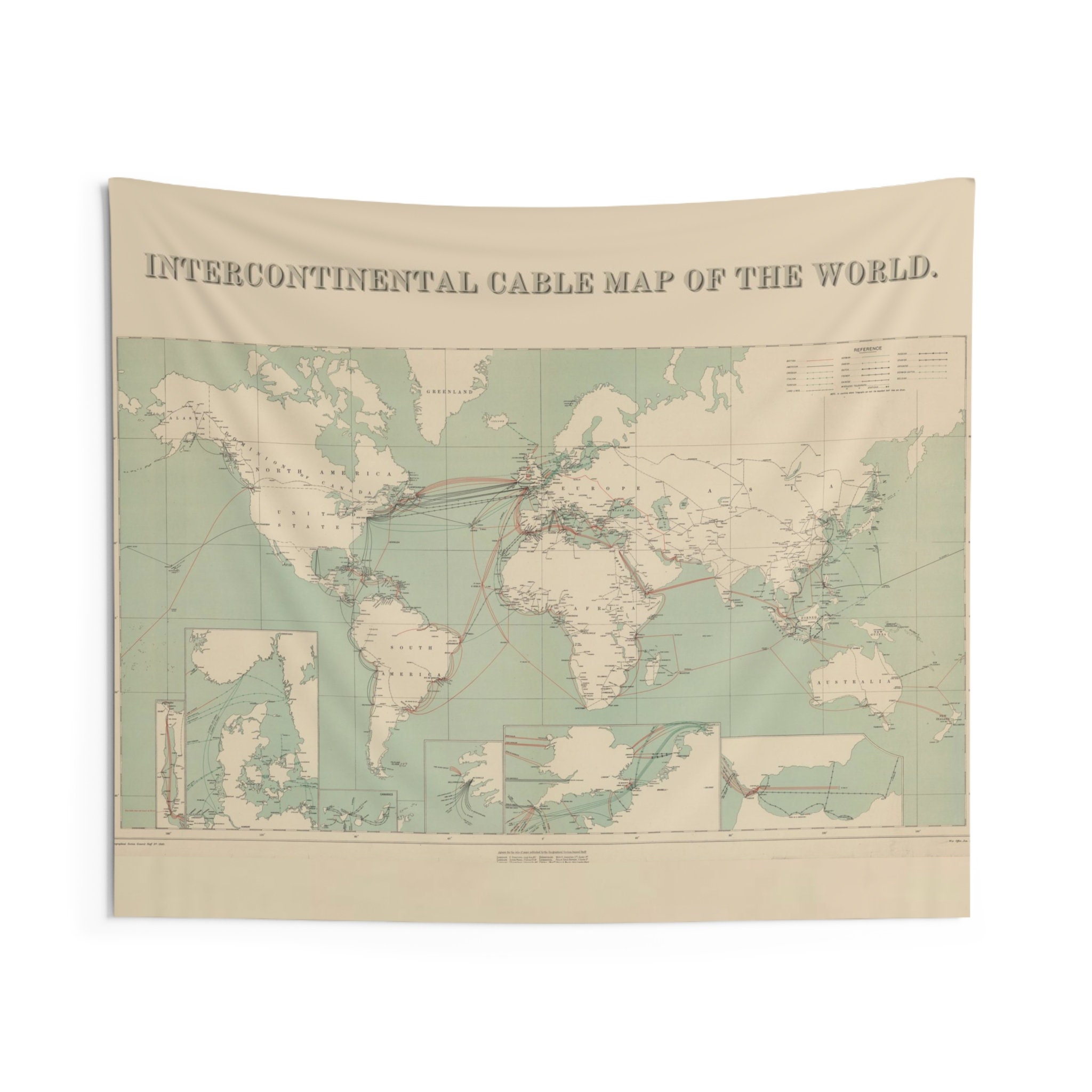 Intercontinental Cable Map of the World Wall Tapestry, World Map Wall ...