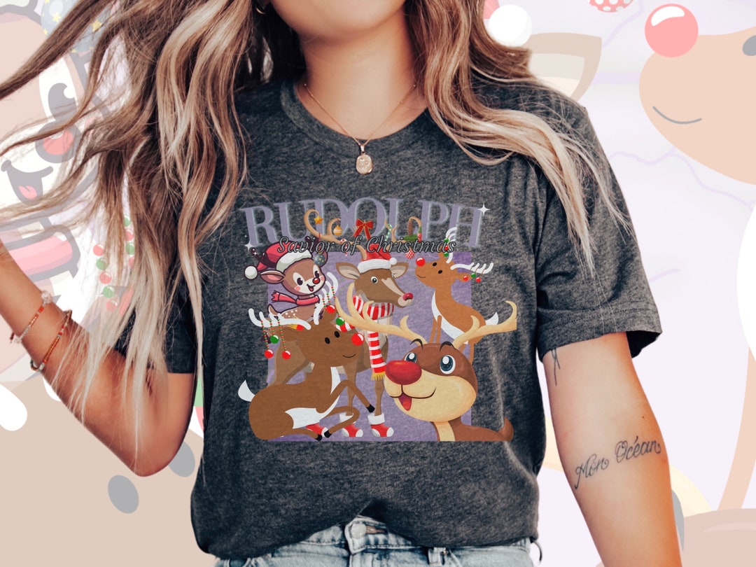 Retro Christmas Rudolph T-shirt, Funny Xmas T Shirt for Women Men, Cute ...