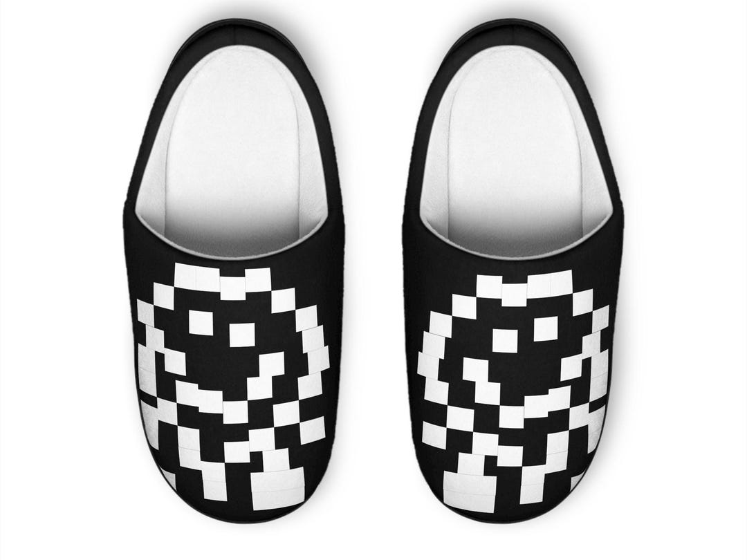 QR Pixel Smiley Face Slippers, Melted Smiley Face Emoji Pixel Art ...