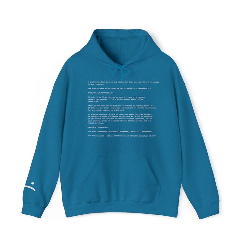 Bsod Hoodie, Blue Screen of Death Hooded Sweat Shirt, Computer Error ...