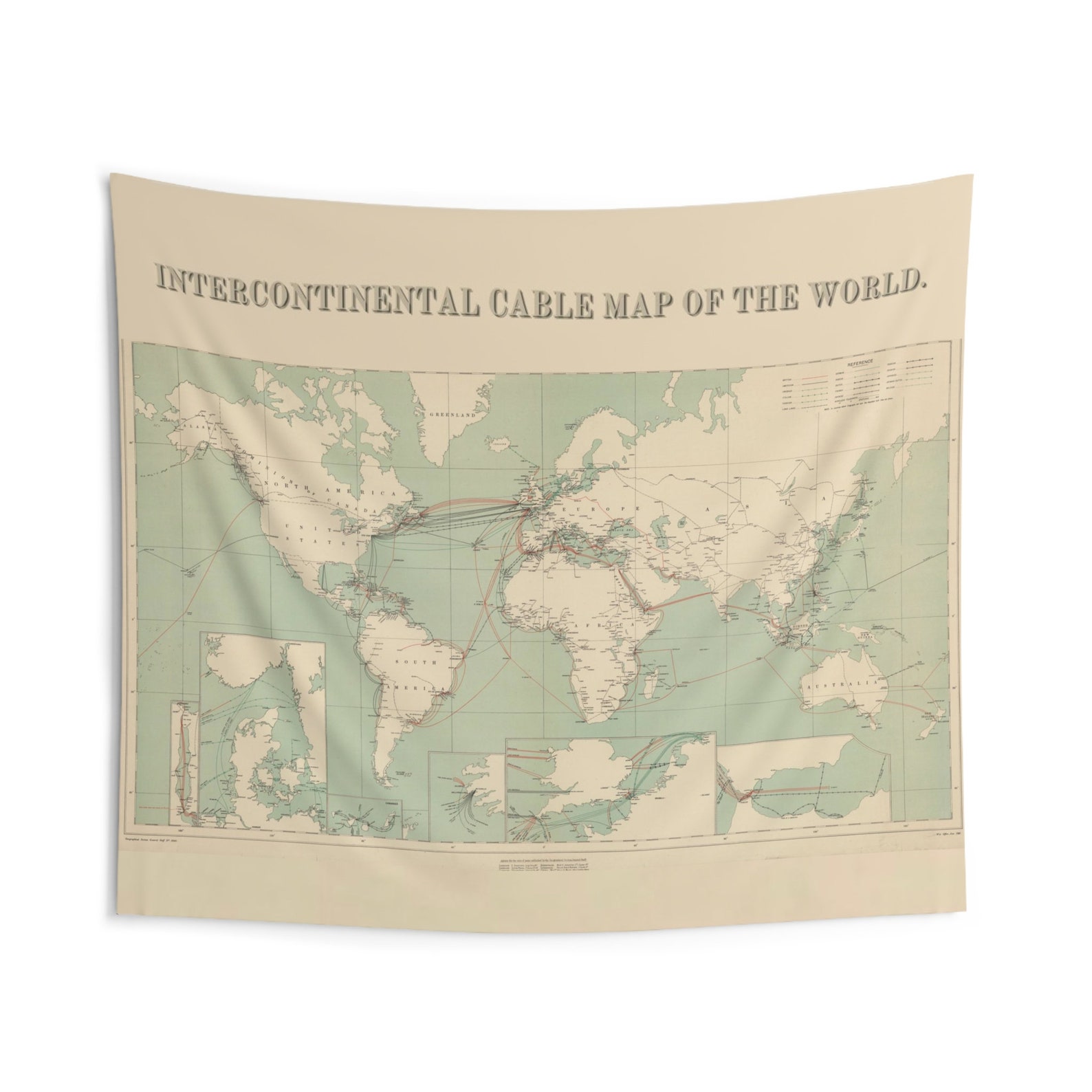 Intercontinental Cable Map of the World Wall Tapestry, World Map Wall ...
