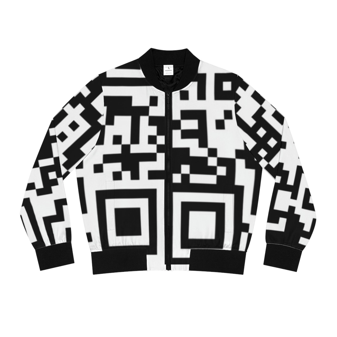 QR Print Bomber Jacket, Womens Black and White Bomber Jacket, QR Code ...