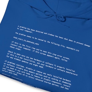 Bsod Hoodie, Blue Screen of Death Hooded Sweat Shirt, Computer Error ...