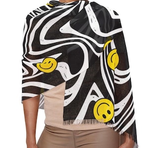 Trippy Smiley Face Trance Pashmina, Abstract Psychedelic Boho Raver ...