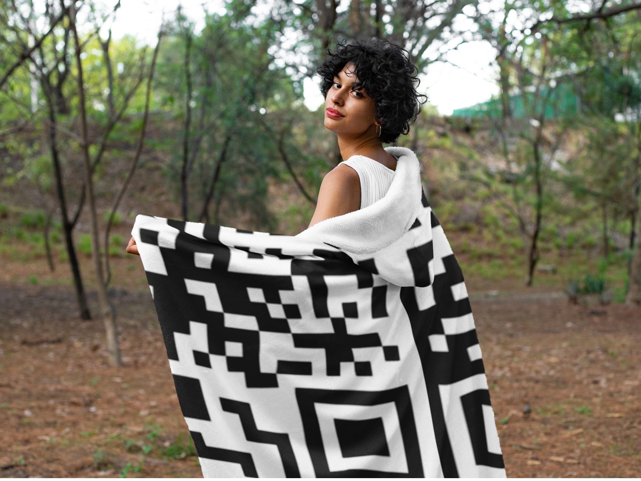Abstract "meta Moth" Festival Cloak, Black/white Cozy Hooded Shawl ...