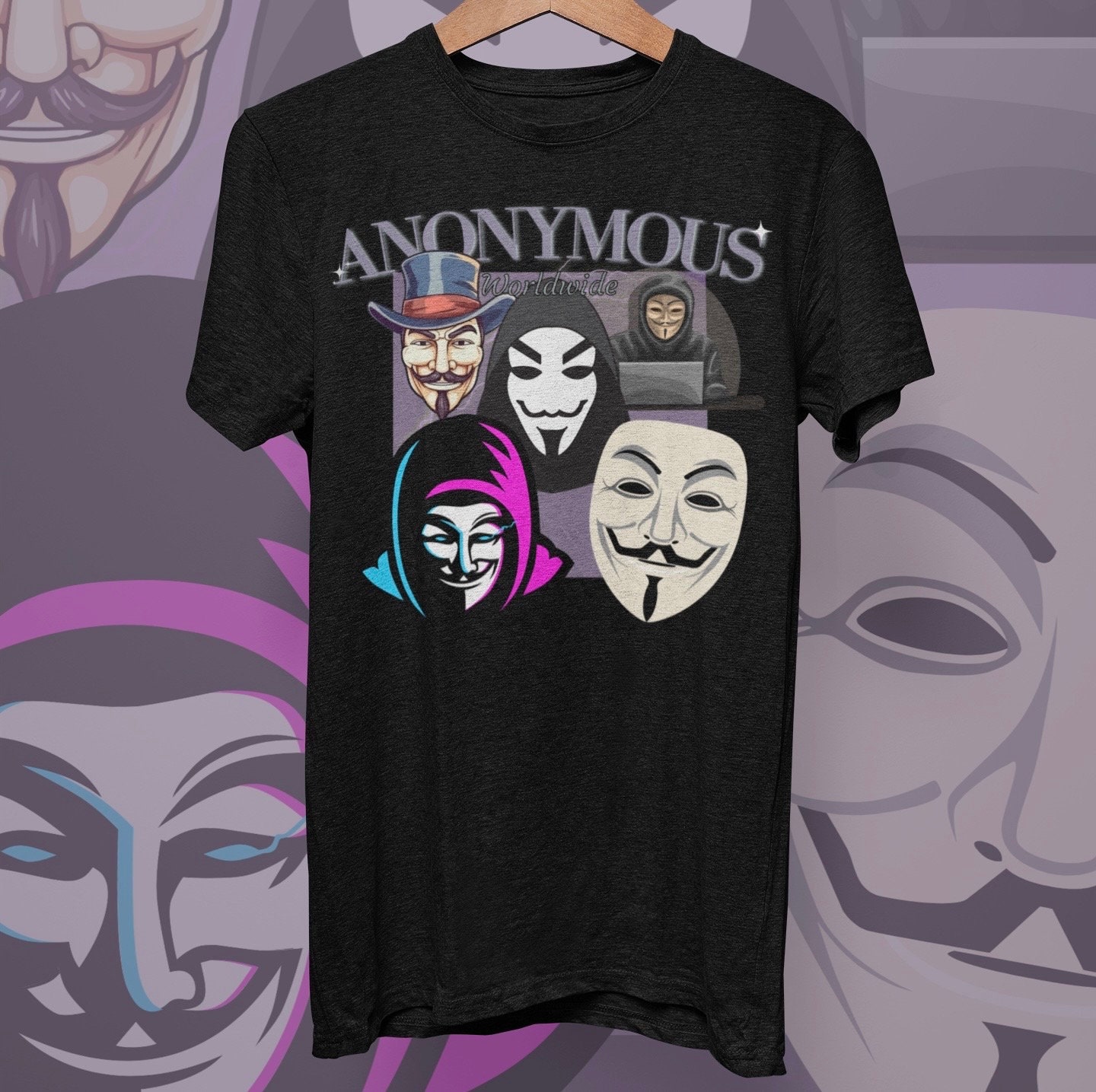 Anonymous Homage T-shirt, Hacker Guy Fawkes Vintage Graphic Retro ...