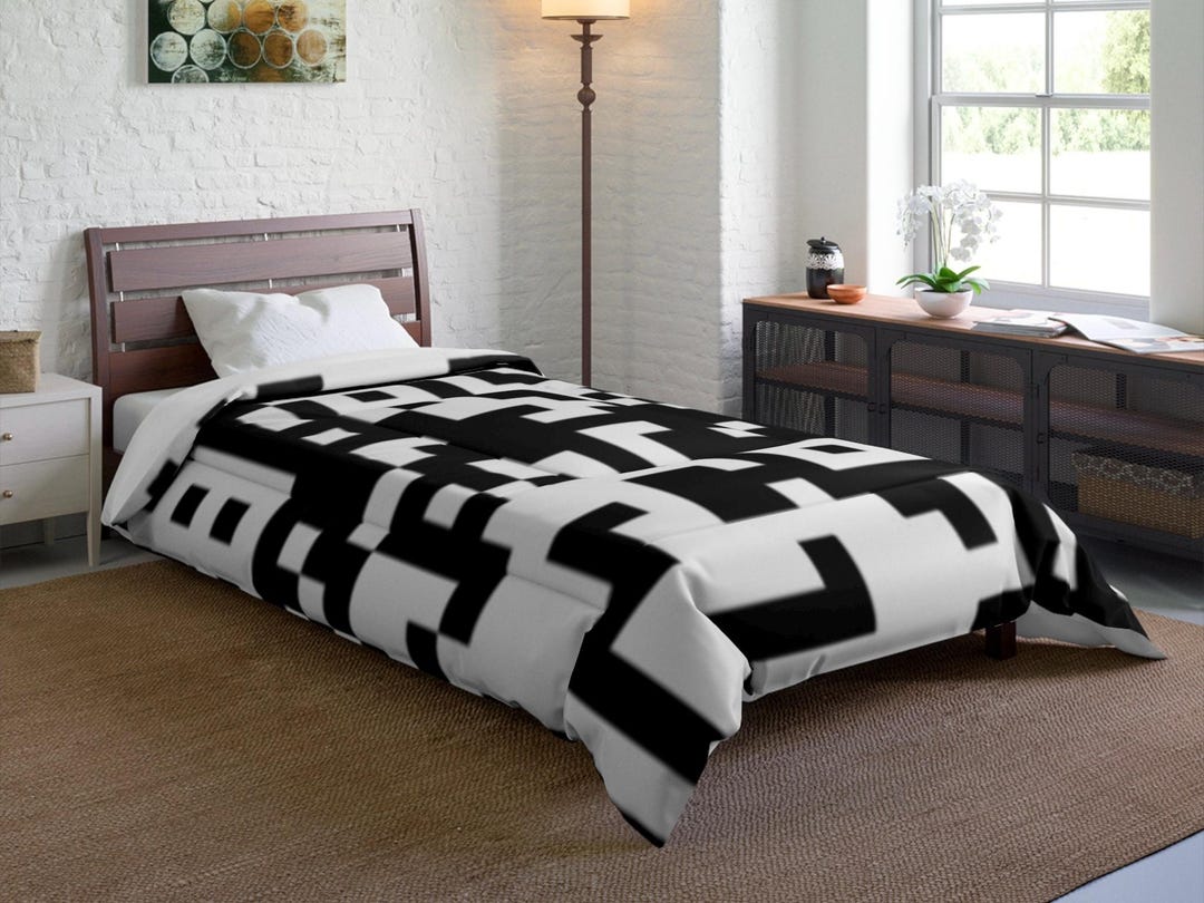 QR Code Print Comforter, Black and White Duvet Cover, Tech Bedding ...
