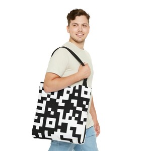 QR Print Tote Bag, Black and White Tote Bag, Geometric Pattern Tote Bag ...