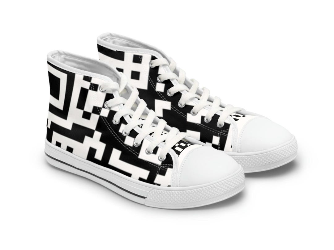 Women's QR Print High Top Sneakers, QR Code Converse Style Black and ...