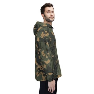 Cyber Sigil Camo Windbreaker Jacket, Hooded Digital Camouflage Raincoat ...