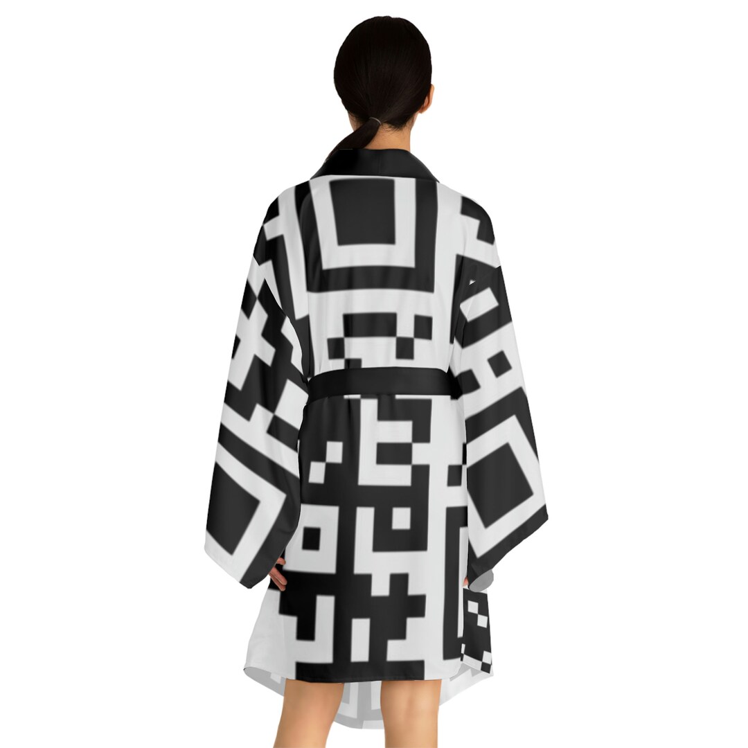 QR Code Festival Robe, Chic Geometric Rave Cloak, Black White Comfy ...