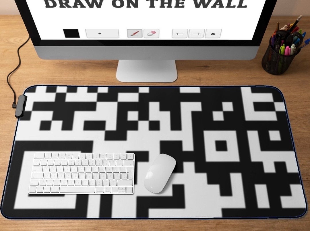 QR Print Desk Mat, Black and White Computer Mat, QR Code Gamer Mat ...