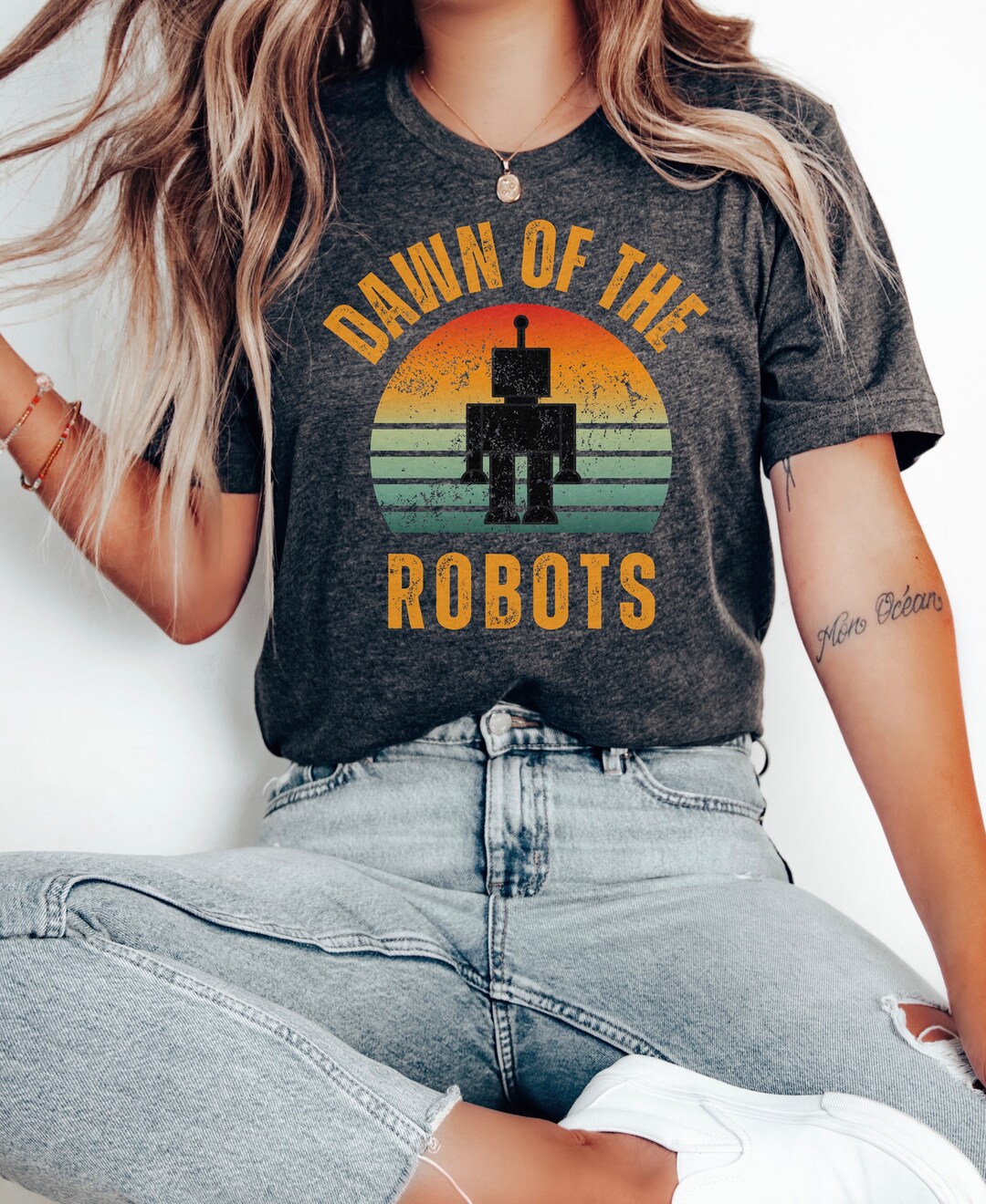 Dawn of the Robots T-shirt, Vintage Scifi Robot T Shirt for Men Women ...