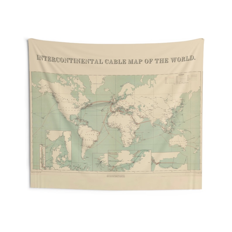 Intercontinental Cable Map of the World Wall Tapestry, World Map Wall ...