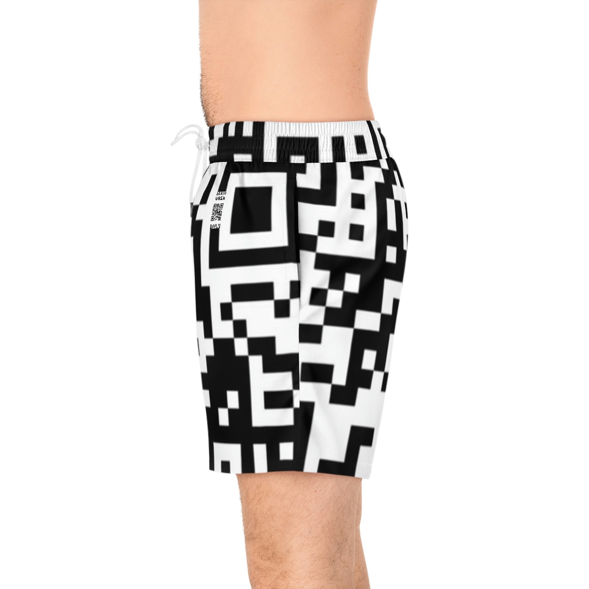 QR Code Swim Shorts, Abstract Men's Rave Shorts, Geometric Pattern Swim ...