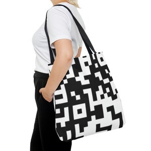 QR Print Tote Bag, Black and White Tote Bag, Geometric Pattern Tote Bag ...