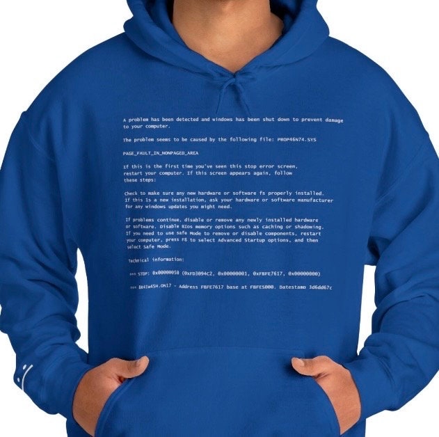 Bsod Hoodie, Blue Screen of Death Hooded Sweat Shirt, Computer Error ...