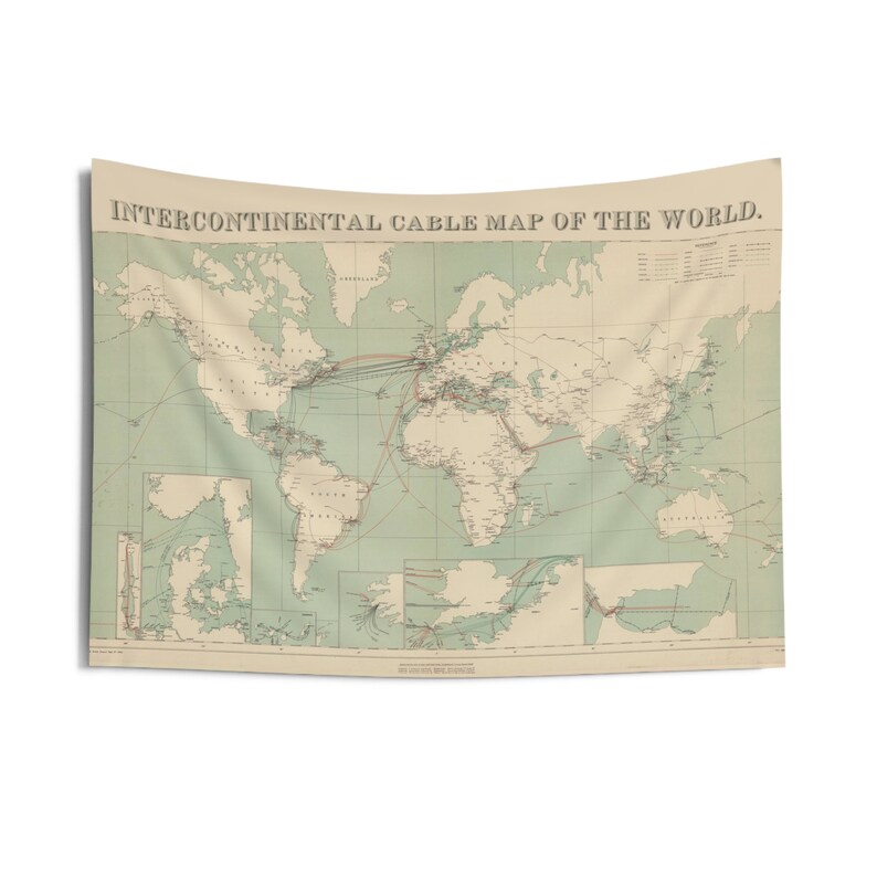 Intercontinental Cable Map of the World Wall Tapestry, World Map Wall ...