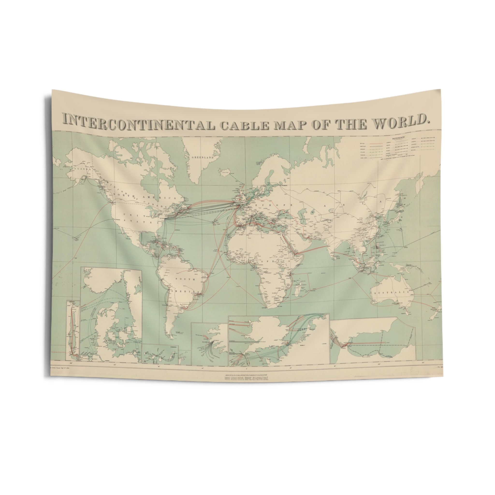 Intercontinental Cable Map of the World Wall Tapestry, World Map Wall ...