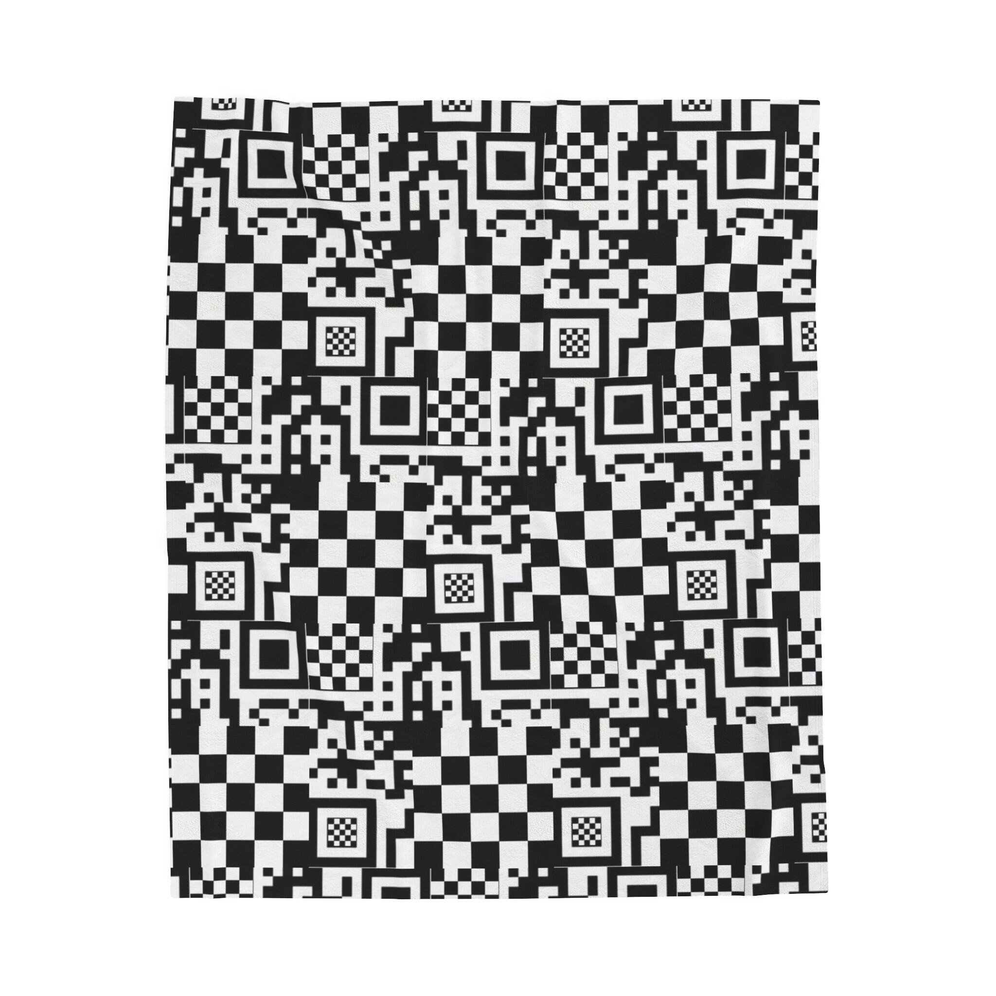 QR Checkered Blanket, Black and White Bed Covering, Cosy Geometric ...