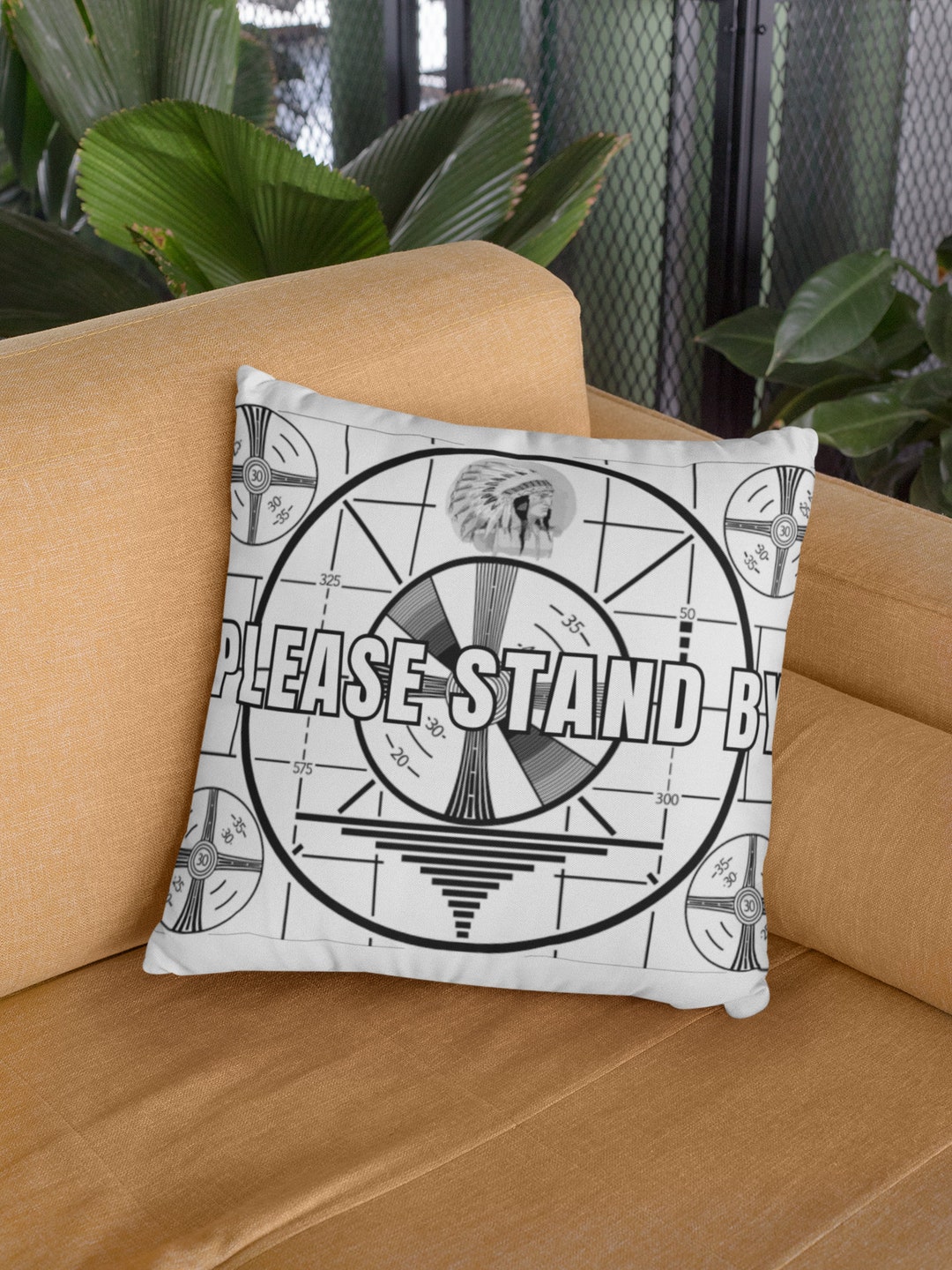 Classic Vintage Please Stand by White Pillow, Classic Indian-head Test ...