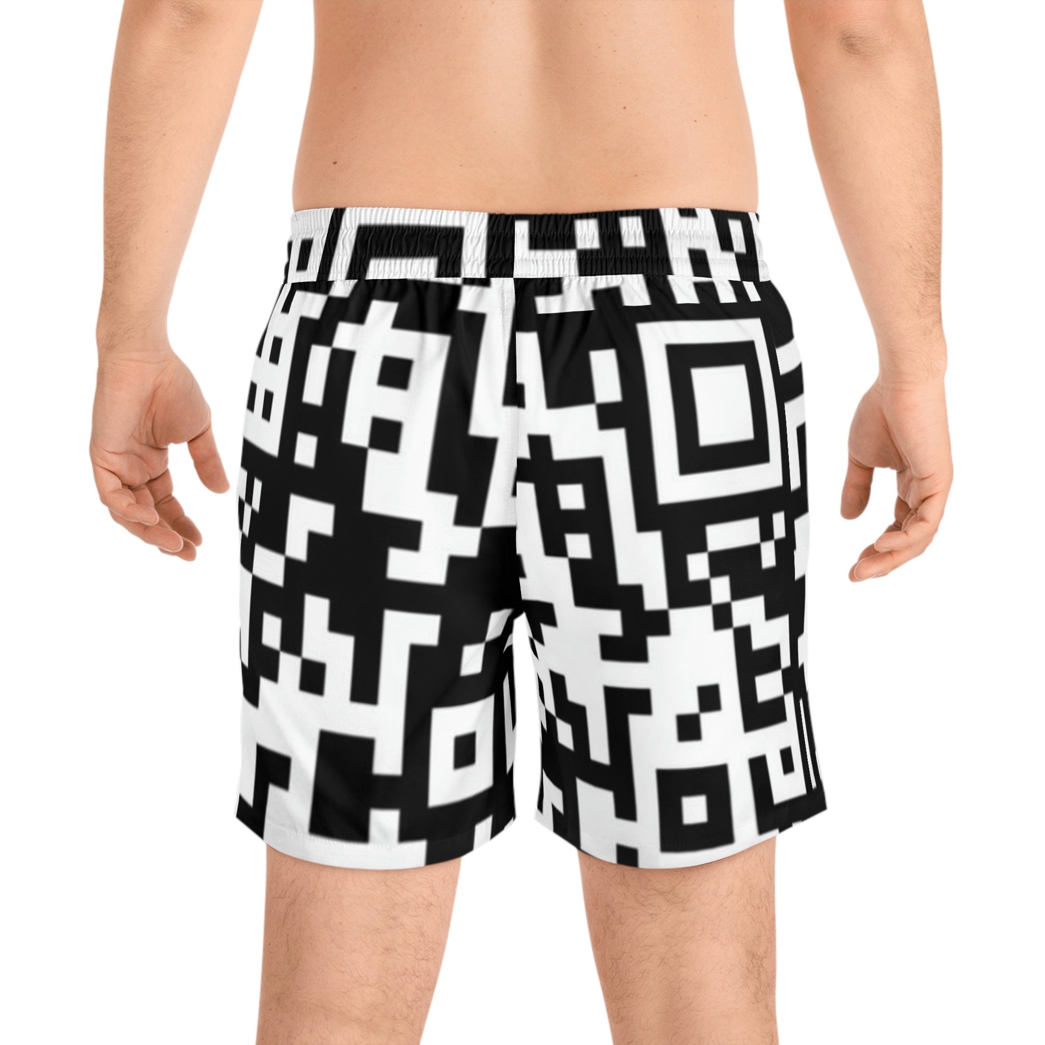 QR Code Swim Shorts, Abstract Men's Rave Shorts, Geometric Pattern Swim ...