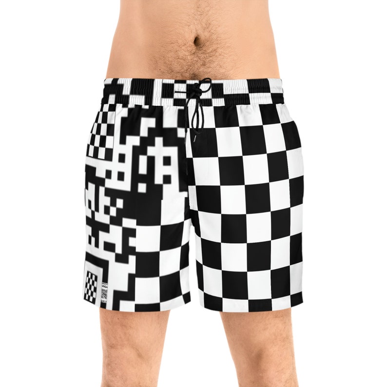 QR Code Checkered Board Shorts, Men's Festival Shorts, Geometric ...