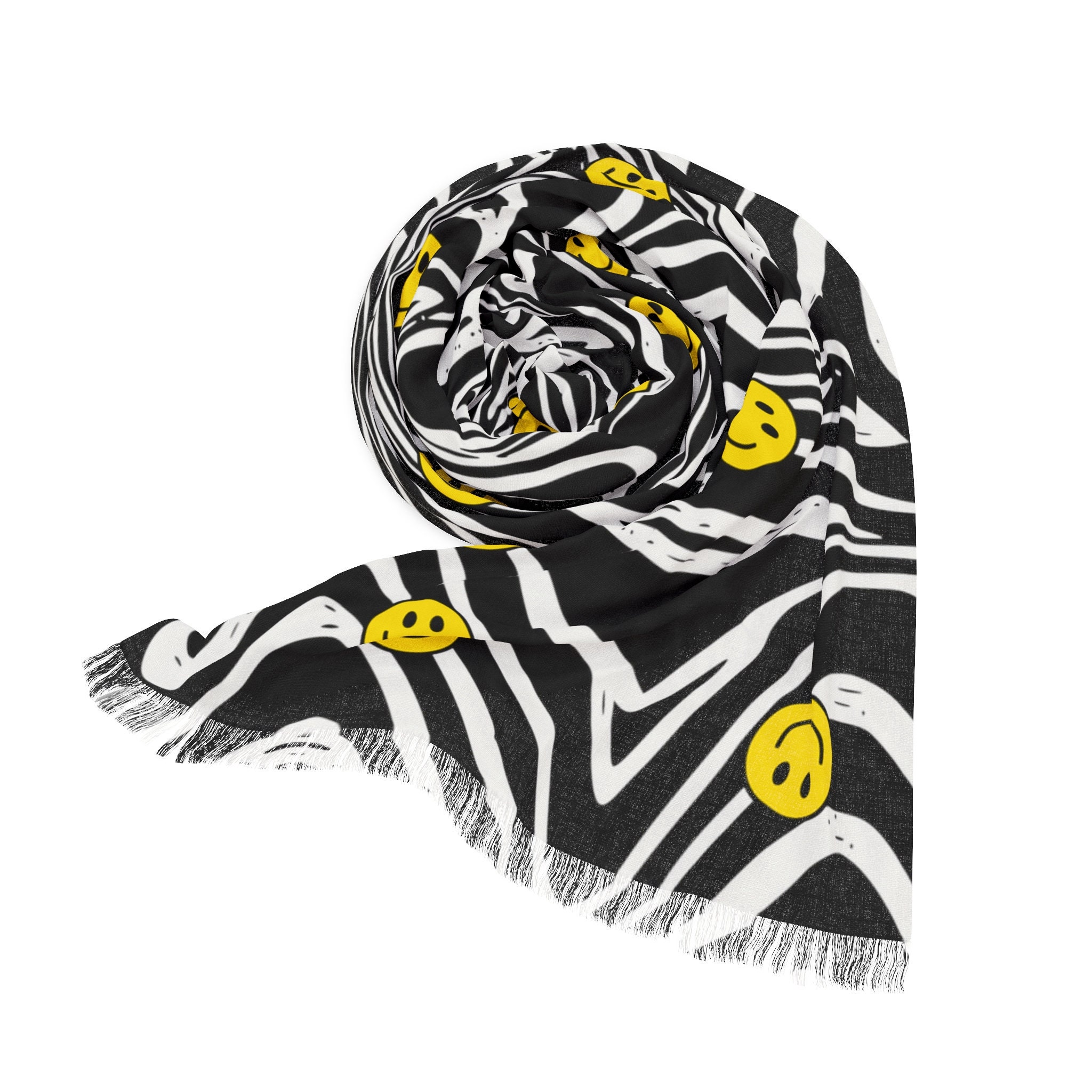 Trippy Smiley Face Trance Pashmina, Abstract Psychedelic Boho Raver ...