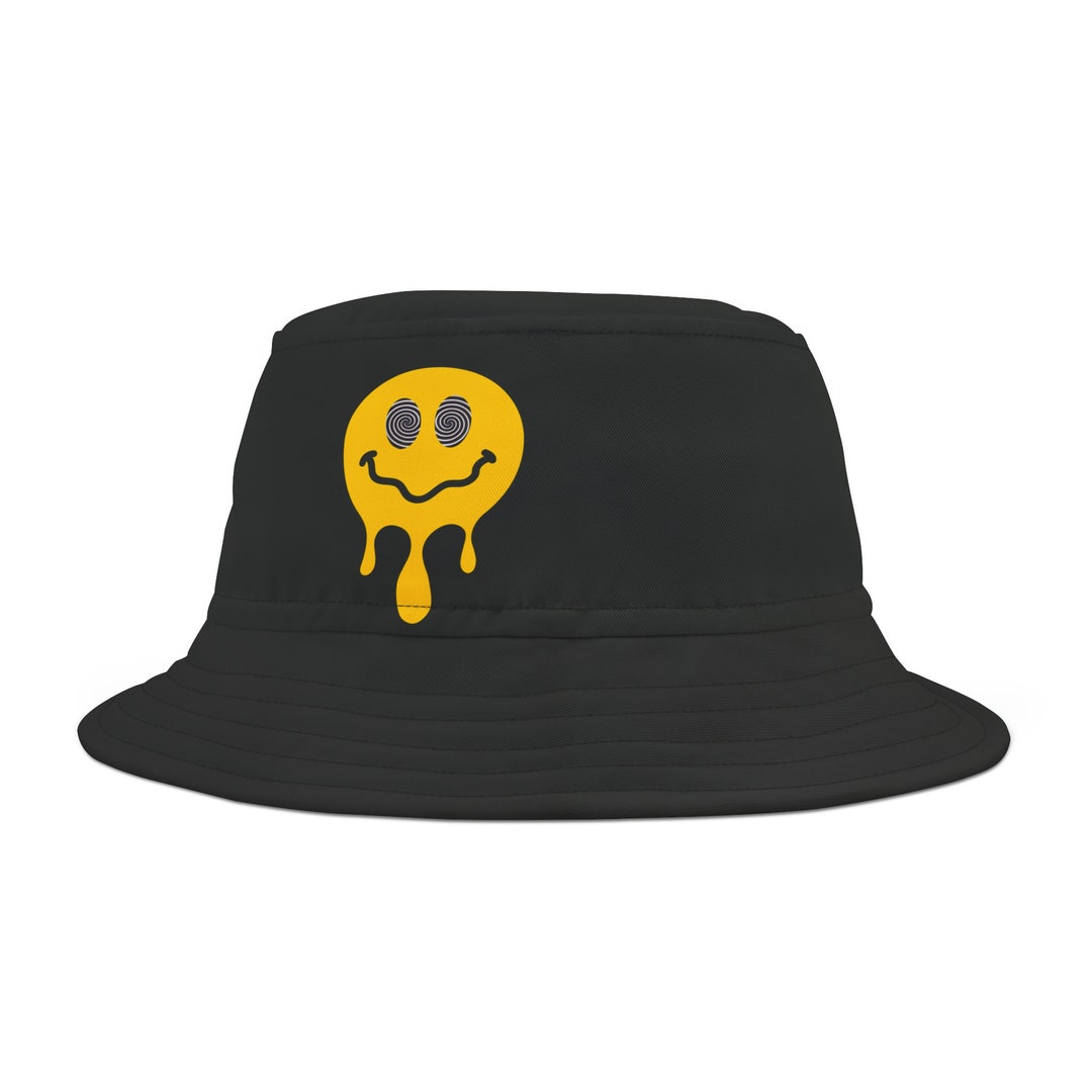 Trippy Melted Smiley Face Bucket Hat, Psychedelic Hypnotic Spiral ...