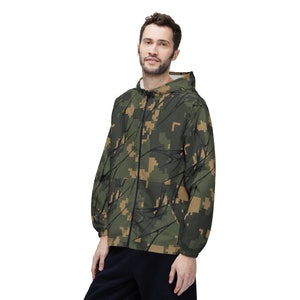 Cyber Sigil Camo Windbreaker Jacket, Hooded Digital Camouflage Raincoat ...