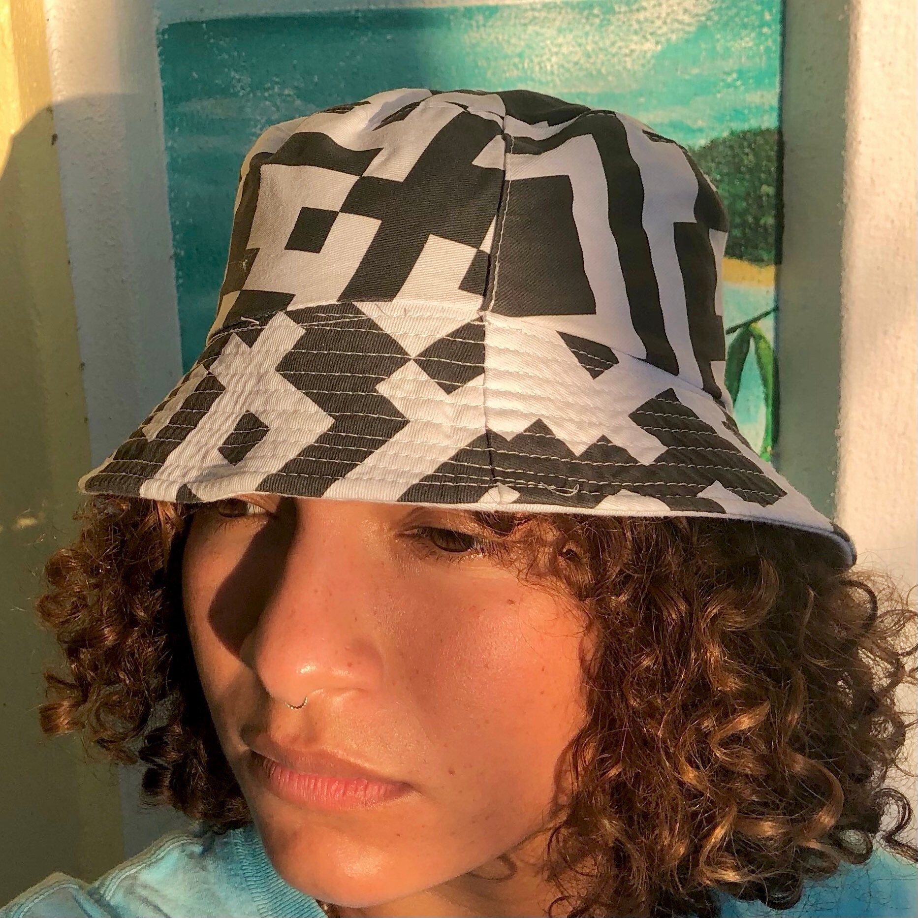 QR Code Bucket Hat, Geometric Black White Bold Summer Festival Hat ...