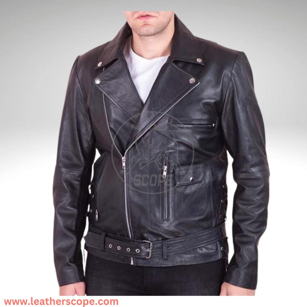Black Motorbike Jacket/ 1990's Vintage Classic Black Leather Motorcycle ...