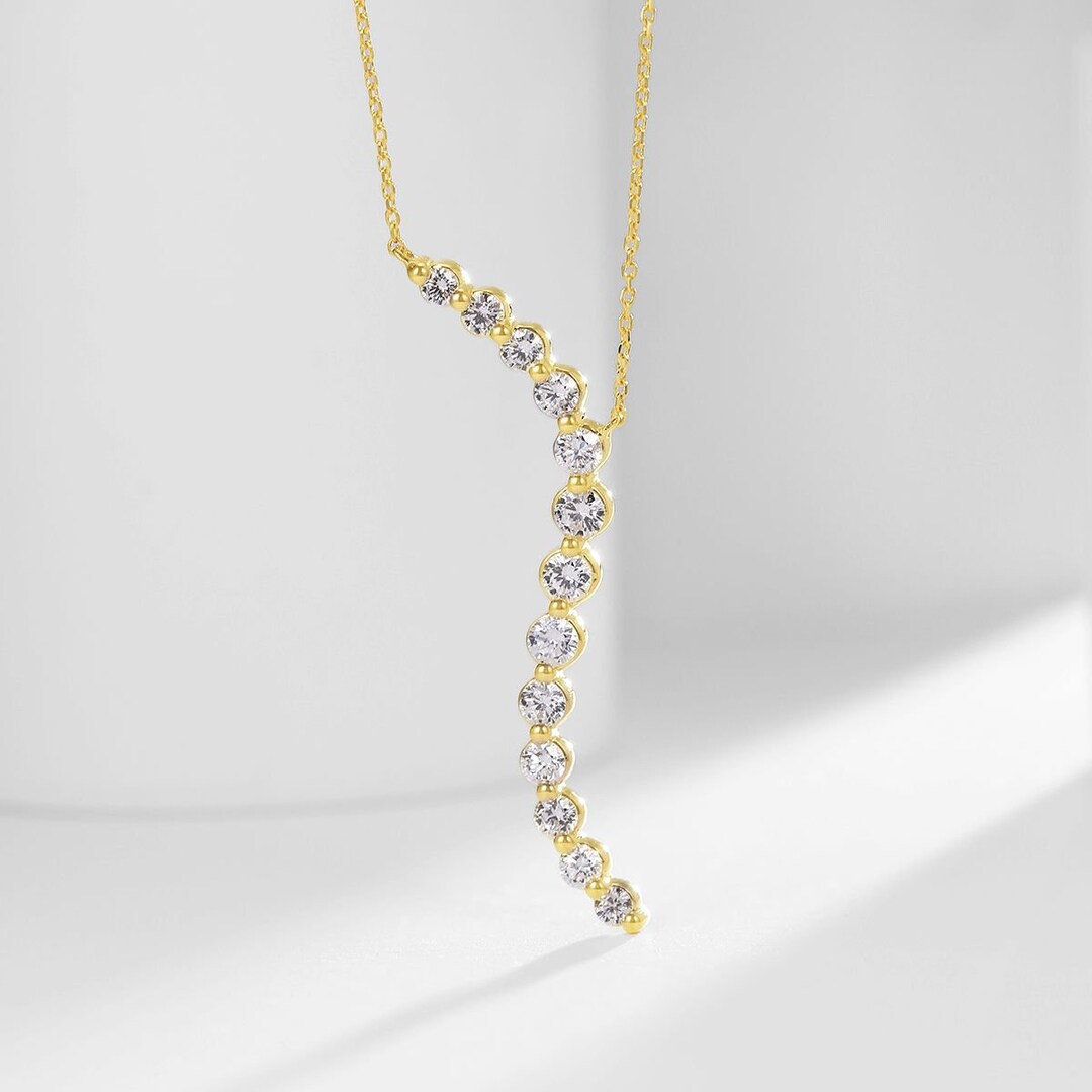 18K Solid Yellow Gold Lab Diamond Pendant Necklace/ Lab Grown Diamond ...