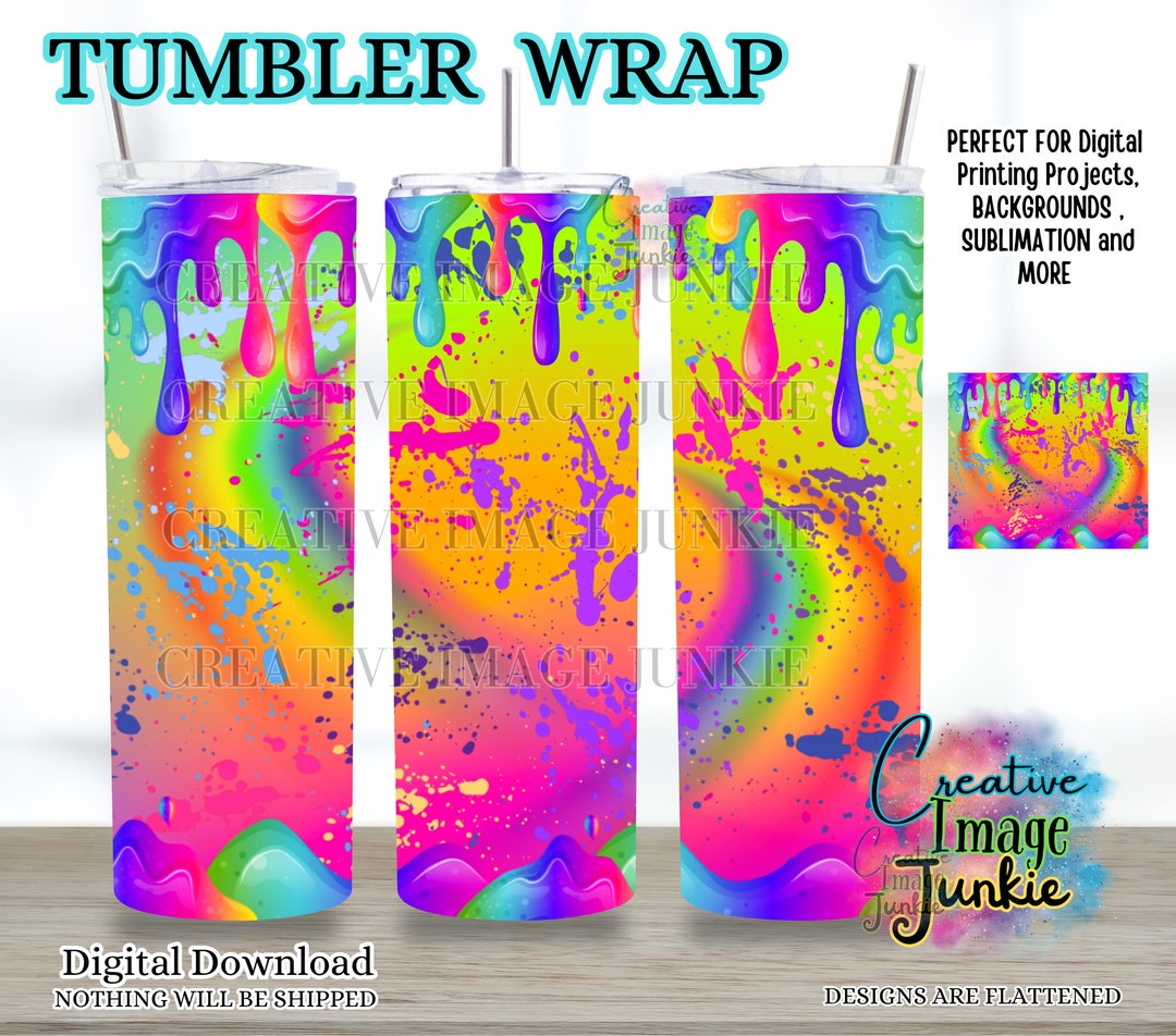 Dripping Rainbow Tumbler Wrap, Rainbow Paint Tumbler Wrap, Digital ...