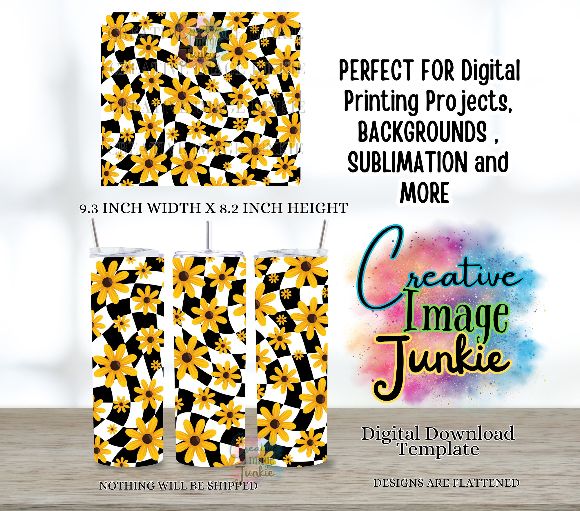 Sunflower Pattern PNG, 20oz Wavy Checkers Sublimation Wrap, Retro ...