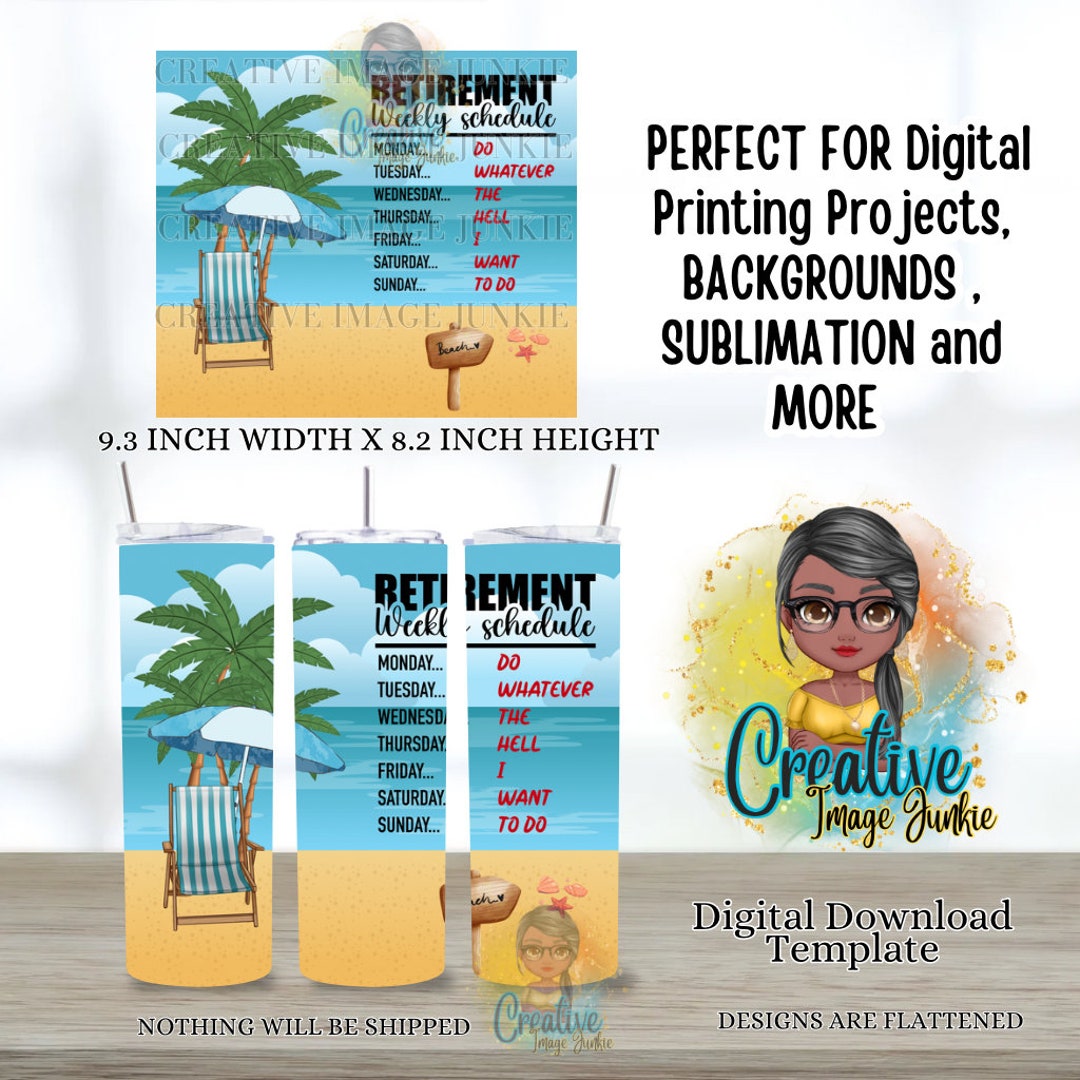 Retirement Schedule Cup Wrap, Chibi Beach Backgrounds, 20oz Sublimation ...