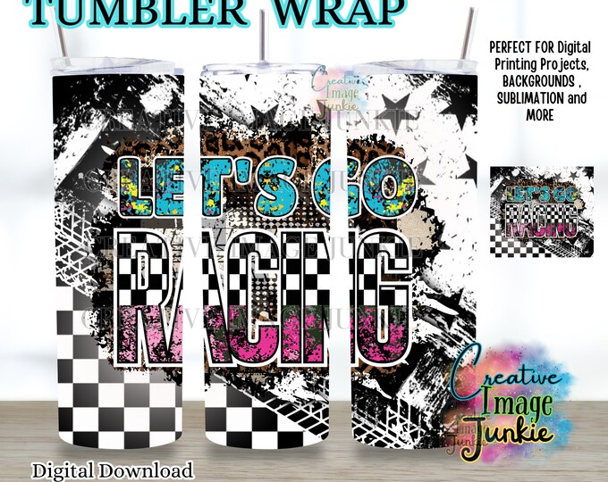 Let’s Go Racing Tumbler Wrap PNG – 20oz Skinny Sublimation Design ...