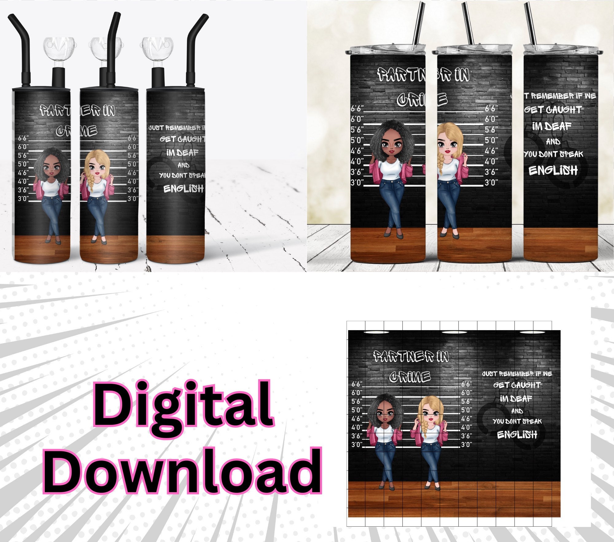 Partners in Crime PNG, 20oz Bestie Sublimation Wrap, Digital Download ...