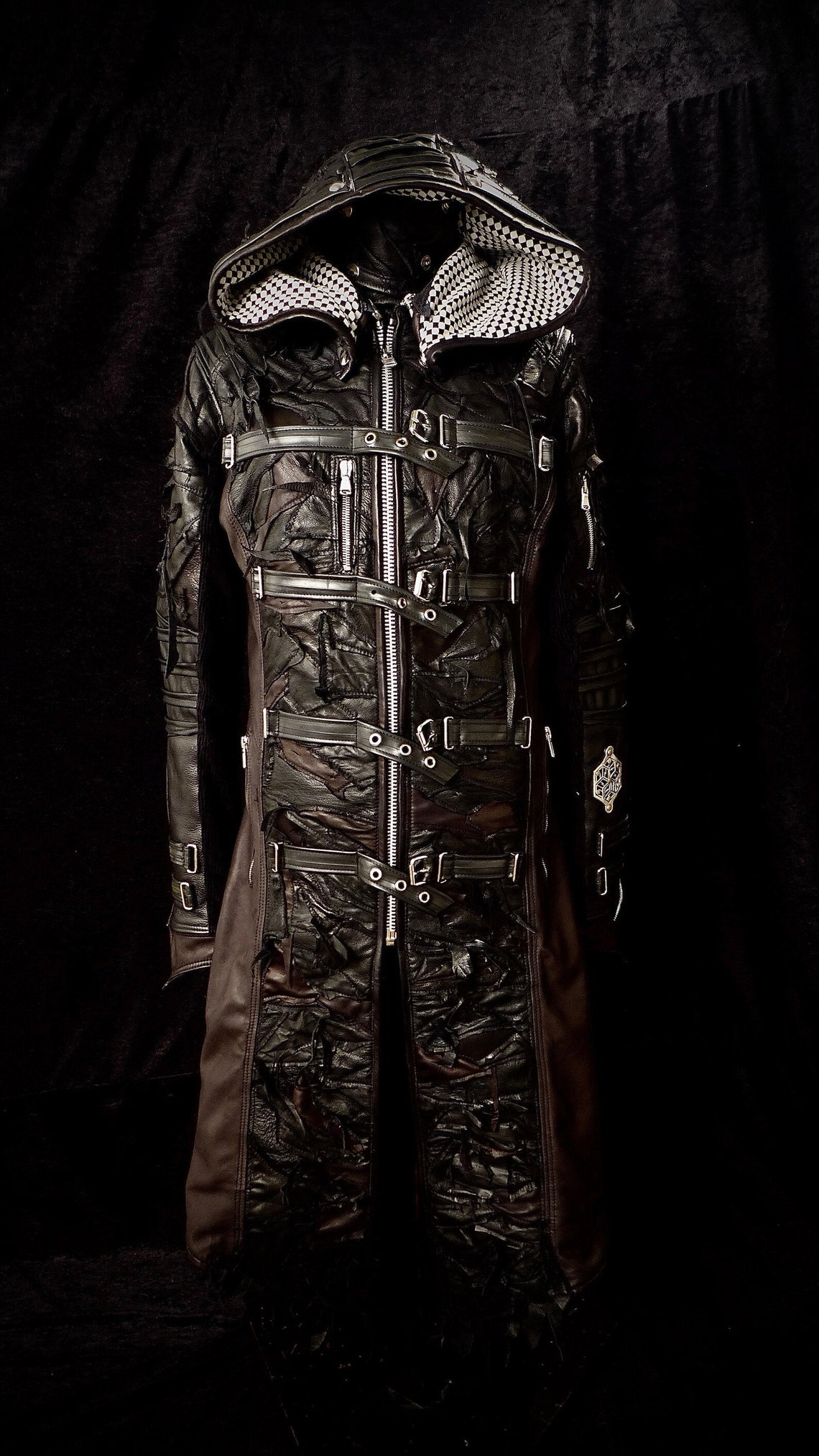 Chaos Style Recycled Leather Scrap Patchwork Cyberpunk Long Coat ...
